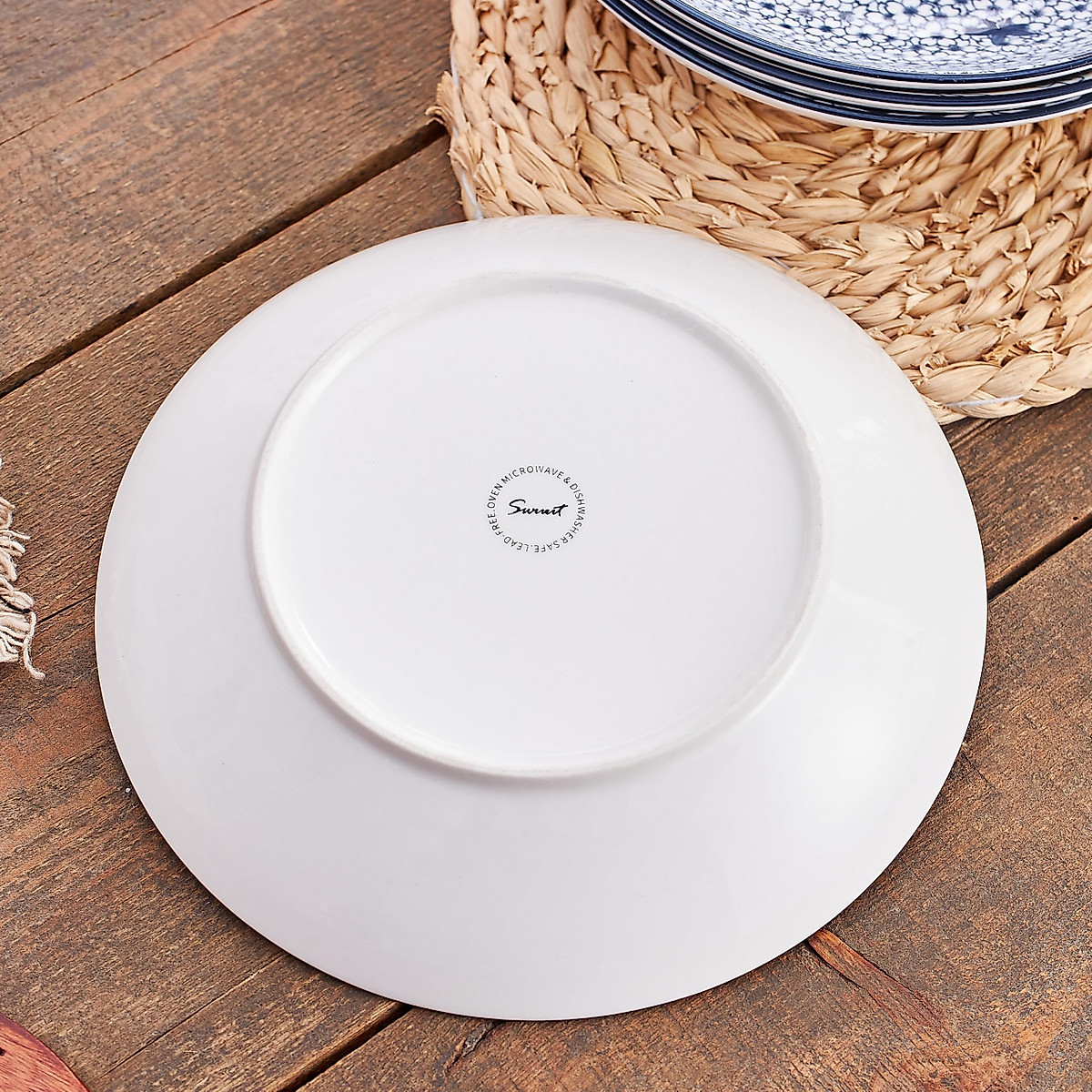 Swuut Ceramic Pasta Bowls Set,Blue and White 8 inch Salad Bowl Floral Dinner Shallow Plates Set of 4, Serving Bread Appetizer Dessert Snack (8 Inch)