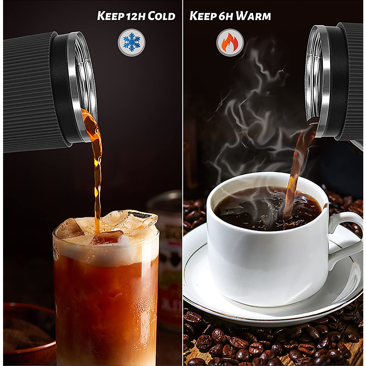 By Luck Travel Coffee Mug 16oz - Vacuum Stainless Steel Insulated Coffee Travel Mug Spill Proof and Leakproof Lid, BPA Free, Double Walled Reusable Tumbler Cups for Keep Hot/Ice Coffee, Tea (Black)