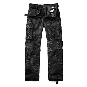 GSGGIG Men's Outdoor Hiking Pants, Tactical Pants Lightweight Casual Work Ripstop Cargo Pants for Men with Pockets No Belt 3355 Black CP CAMO 44