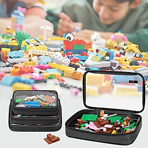 Damero 4 Packs Toy Carry Case, Toy Storage Bags with Zipper, Toy Building Blocks Board Games Storage Case, Clear Toy Organizer Bags for Travel, Playroom, Classroom, Home Organization, Black(Bag Only)