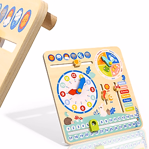 Pidoko Kids Montessori Toys for 3 Year Old - All about Today Learning Board - Calendar Clock and Time Learning for Toddlers 3 4 5