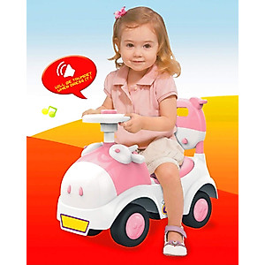POCO DIVO Baby Dolphin 3-in-1 Cartoon Ride On Toy Walker Sliding Car Pushing Cart with Music - Pink