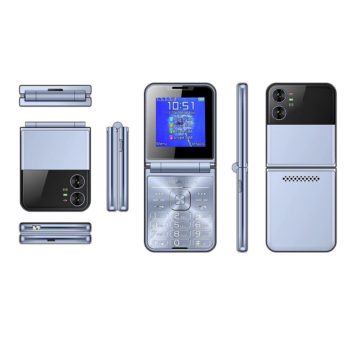 GOWENIC Big Cell Phone for Seniors, Flip Design, Dual Screen Display, Large Buttons, Quick Dial, Clear Sound, HD Camera, LED Flashlight for Seniors (Blue)