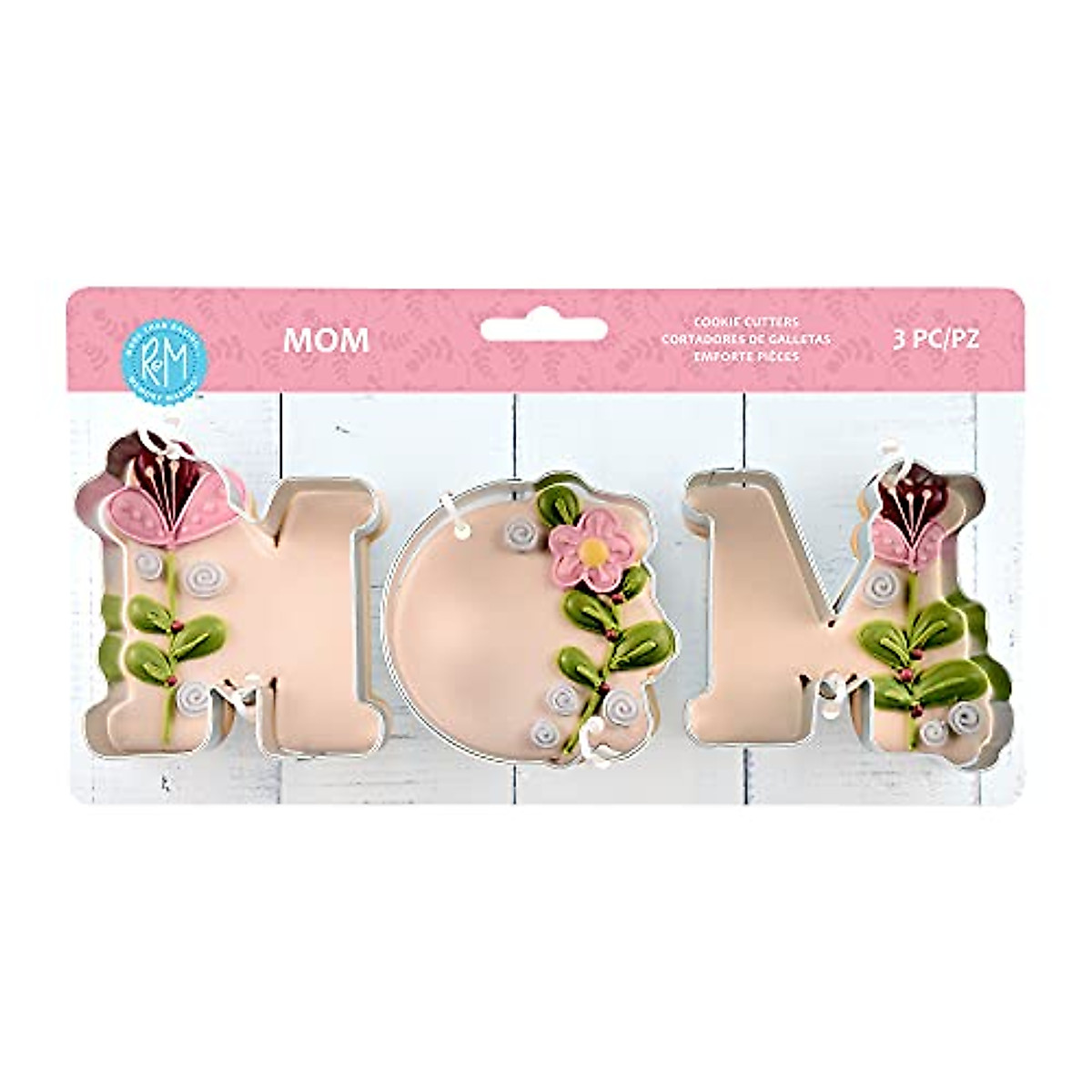 R & M International 5145 Mom Letters Mother's Day, 3-Piece Cookie Cutter Set, Tinplated Steel