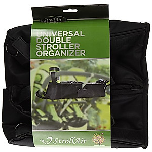 StrollAir - Universal Best Double Parent Stroller Organizer Caddy Insulated Cup Holder Console side-by-side TWIN WAY Mountain Buggy Bumbleride Indie Twin Bob Duallie Baby Jogger City Mini GT – Black