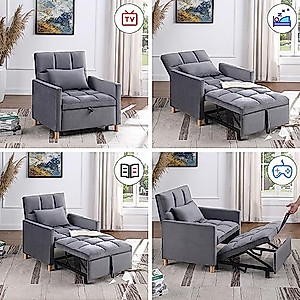 HANLIVES 3-in-1 Single Convertible Chair Bed,Sleeper Sofa Chair Bed with Pillow,Multi-Functional Sleeper Chair with Adjustable Backrest,pullout Sofa Bed with Velvet Fabric for Apartment(Grey)