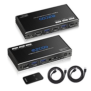 USB 3.0 KVM Switch HDMI 2 Computer 1 Monitor HotKey 4K60 4:4:4 HDR Atmos - 2 PCs Share Keyboard Mouse Printer Scanner Mac Windows,HDCP Pass, 2 USB3.0 Cable,USB Selector SW21KVM