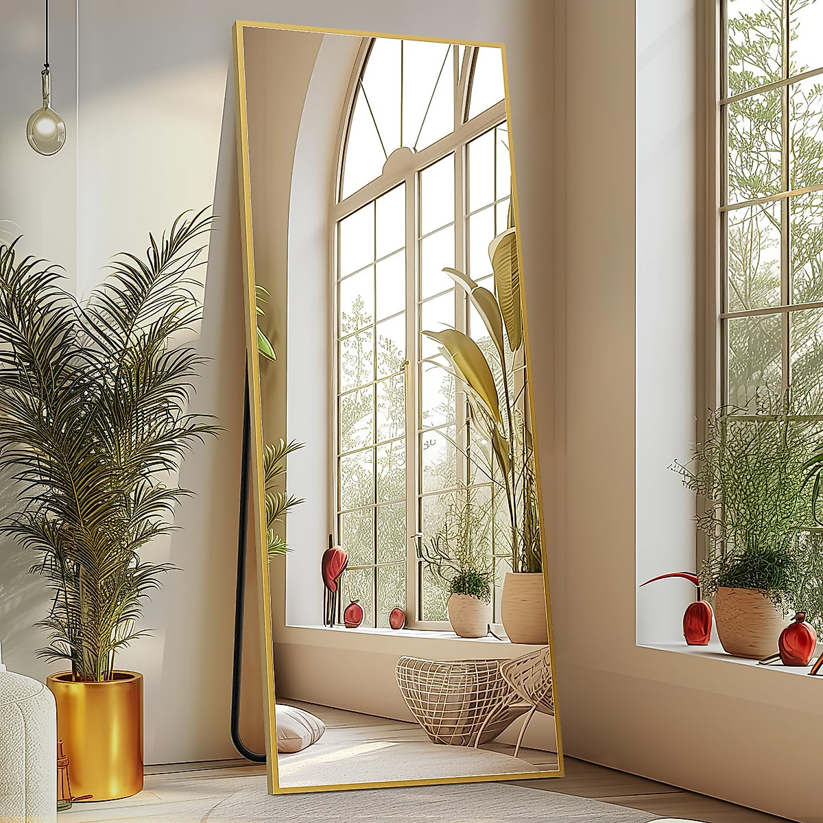 Sweetcrispy Full Length Mirror 64"x21" Full Body Floor Mirror Standing Hanging or Leaning Wall, Large Wall Mirror with Stand Aluminum Alloy Thin Frame for Bedroom Cloakroom, Gold