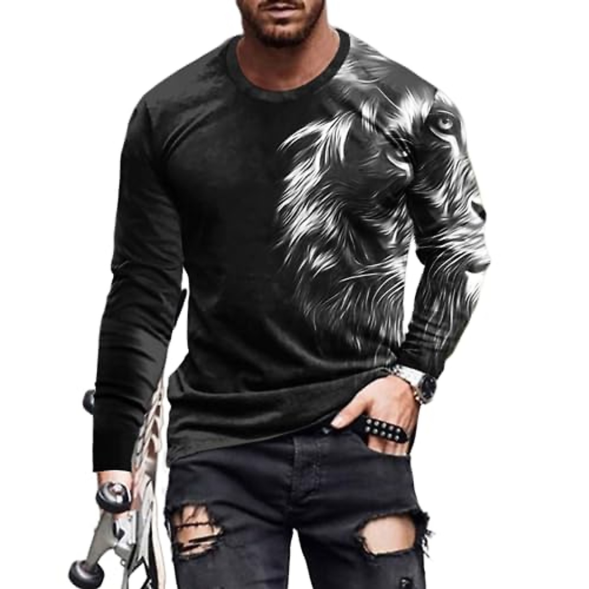 Prime Deals of The Day Today Only Card Men's Graphic Tees Long Sleeve Urban Personalized Skull Shirts Novelty 3D T Shirts Fashion Streetwear Clothes My Orders Placed