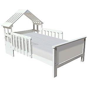 Little Partners Lil' House Toddler Bed - House Bed Design for Kids Bedroom Furniture - Children's Toddler Bed with Guard Rails, Low to Ground Modern Clean Design with Solid Wood (Soft White)