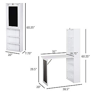 HOMCOM Fold-Out Convertible Writing Table Wall Mount Desk Cabinet with Blackboard and Side Shelf Multi-Function Home Office Workstation, White