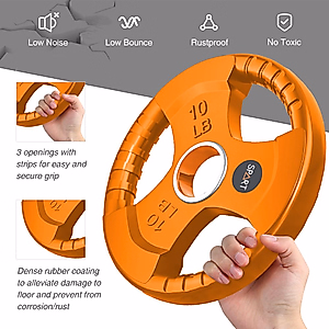 SPART Color Weight Plate 2-Inch Rubber Coated Olympic Grip Plate for Barbell,Solid Cast Iron Weight Plates in Pairs or Single for Strength Training,Weightlifting,Crossfit,Home Gym, 5LB, Pair