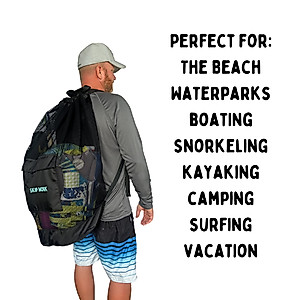 Skip Work Extra Large Mesh Beach Bag with Drawstring Accessory Bag – Multipurpose Beach Tote Bag with Zipper and Pockets for Keeping All Essentials Handy – Black