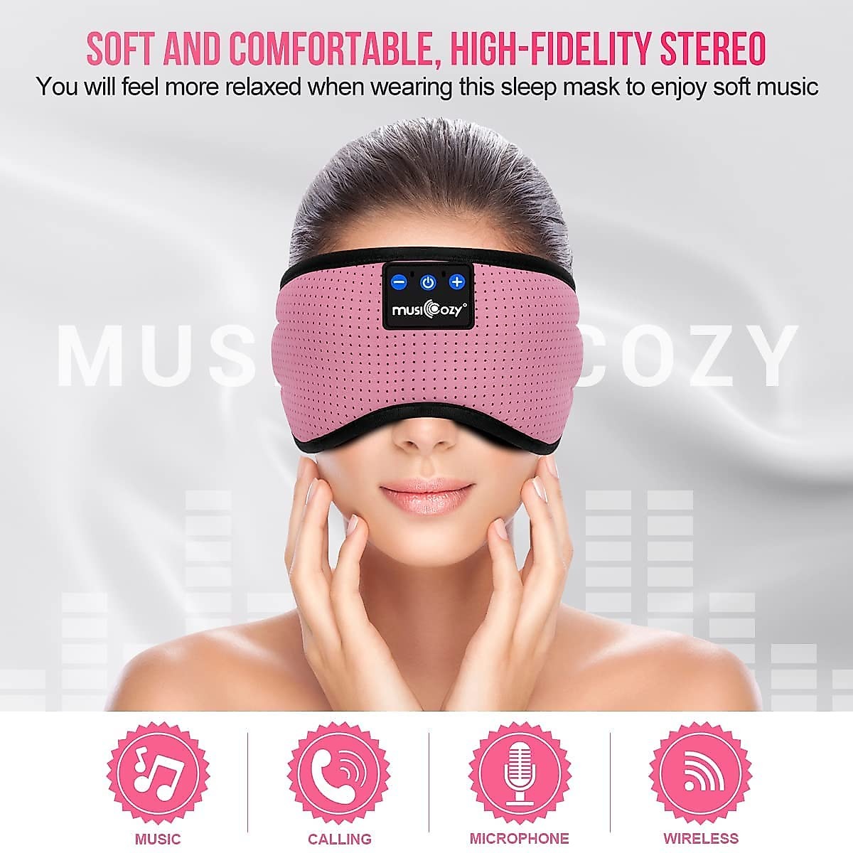 MUSICOZY Sleep Headphones Bluetooth 5.2 Headband Breathable Sleeping Headphones Sleep Mask, Wireless Eye Mask Sleep Earbuds for Side Sleepers Men Women Office Air Travel Cool Tech Gadgets Gifts 2 Pcs