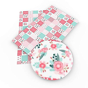 David accessories Spring Flower Leaf Printed Faux Leather Sheets Floral Synthetic Leather Fabric 8 pcs 7.7" x 12.9" (20cm x 33cm) Canvas Back Craft DIY Craft Assorted Colours (Assort J)