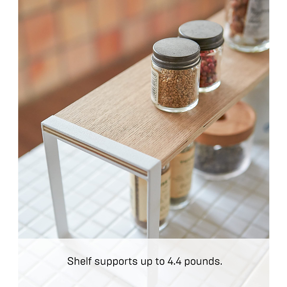 Yamazaki Home Kitchen Rack - Counter Storage Shelf Organizer Steel + WoodWhite