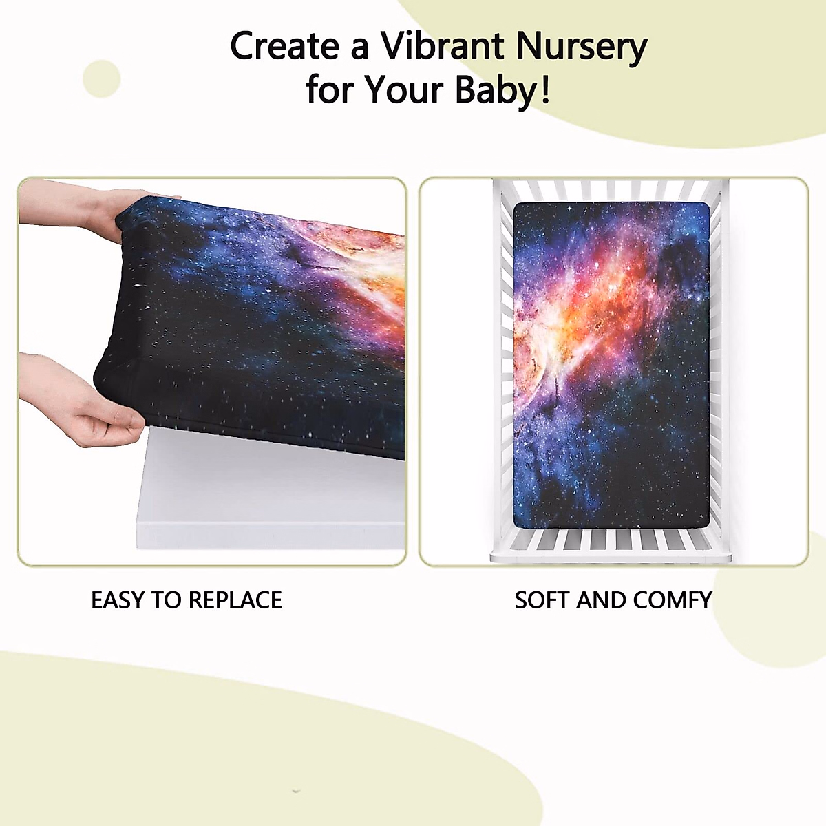 Outer Space Themed Fitted Mini Crib Sheets,Portable Mini Crib Sheets Toddler Bed Mattress Sheets -Baby Crib Sheets for Girl or Boy,38 x 24 Inch,Multicolor