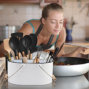 VIREESR Large White Utensil Caddy,2 Handles Provide Better Balance, Holder for Silverware,Condiment,Flatware,Suitable for Indoor and Outdoor(Include a Napkin Caddy)