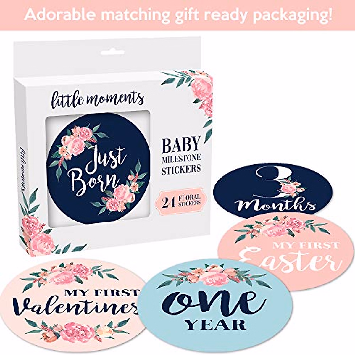 Baby Monthly Stickers | Floral Baby Milestone Stickers | Newborn Girl Stickers | Month Stickers for Baby Girl | Baby Girl Stickers | Newborn Monthly Milestone Stickers (Set of 24)