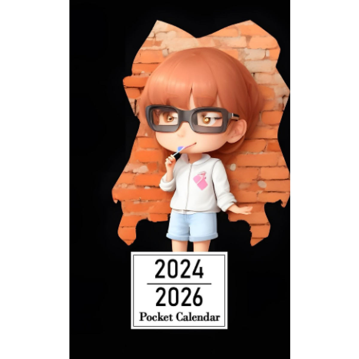 Pocket Calendar 2024-2026: Two-Year Monthly Planner for Purse , 36 Months from January 2024 to December 2026 | Girl leaning on brick wall | Animation