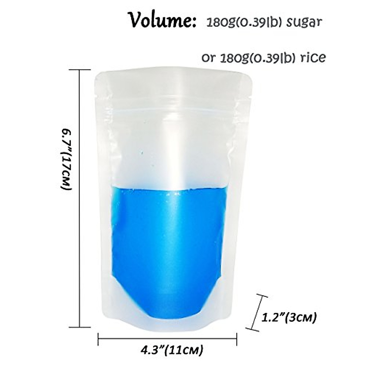 Couga Mall 50 PCS Matte Stand-Up Plastic Storage Bag with Resealable Zip, Heat Sealable Reusable Pouch Packing Bag for Juice, Nuts, Beans and Tea Leaves (4.3” 6.7”)