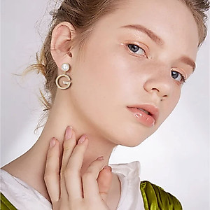 G Initial Stud Earrings Pearl Letter Drop Earrings 14K Gold Plated 925 Sterling Silver Post Cubic Zirconia Earrings for Women Girls