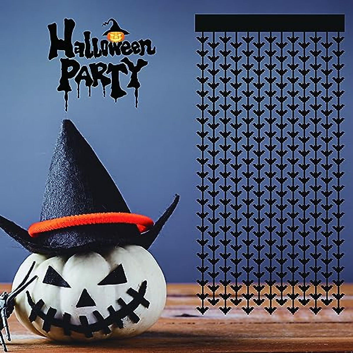 2 Pack 3.3ft x 6.6ft Halloween Foil Fringe Curtain, Black Bats Metallic Tinsel Curtains Streamer Large Party Photo Booth Props Backdrops for Wall Door Indoor Outdoor Decorations