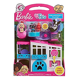 Barbie Pet Dreamhouse 2-Sided Playset, 10-pieces Include Pets and Accessories, Kids Toys for Ages 3 Up by Just Play