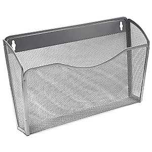 EasyPAG Wall Mount File Holder Mesh Single Pocket Hanging File Organizer Magzine Folder Basket Paper Rack for Office and Home,Silver