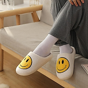 dubuto Smile Face Slippers for Girls Boys, Cute Soft Plush Anti-slip House Kids Girls Slippers with Memory Foam Warm Cartoon Happy face Shoes for Indoor Outdoor