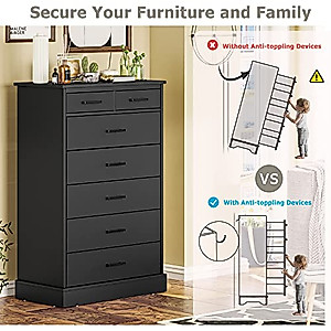 EPHEX Tall Dresser with 7 Drawers for Bedroom, Storage Tower Clothes Organizer, White Chest of Sturdy Pedestal, 27.6'' W x 15.8'' D 44.1'' H Black