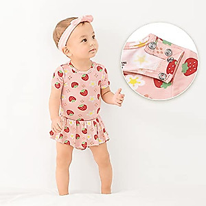 LITTLE JAMJAMS Baby Twirl Skirt Bodysuit - Infant Girl Clothes - Viscose from Bamboo - Strawberry Sweetie Pink 12-18 Months