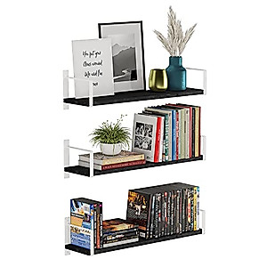Wallniture Toledo Floating Shelves for Wall Decor, Bookshelf Living Room Decor, Kitchen Organization Bathroom Shelf Set, Wall Shelves for Bedroom 24" Black Shelf Set of 3