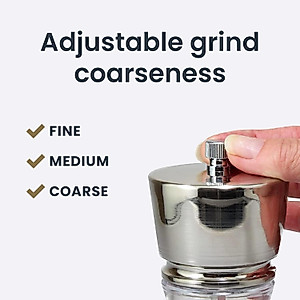 Olde Thompson 7" Brushed Nickel Salt Shaker & Pepper Mill Set, Adjustable Pepper Grinder