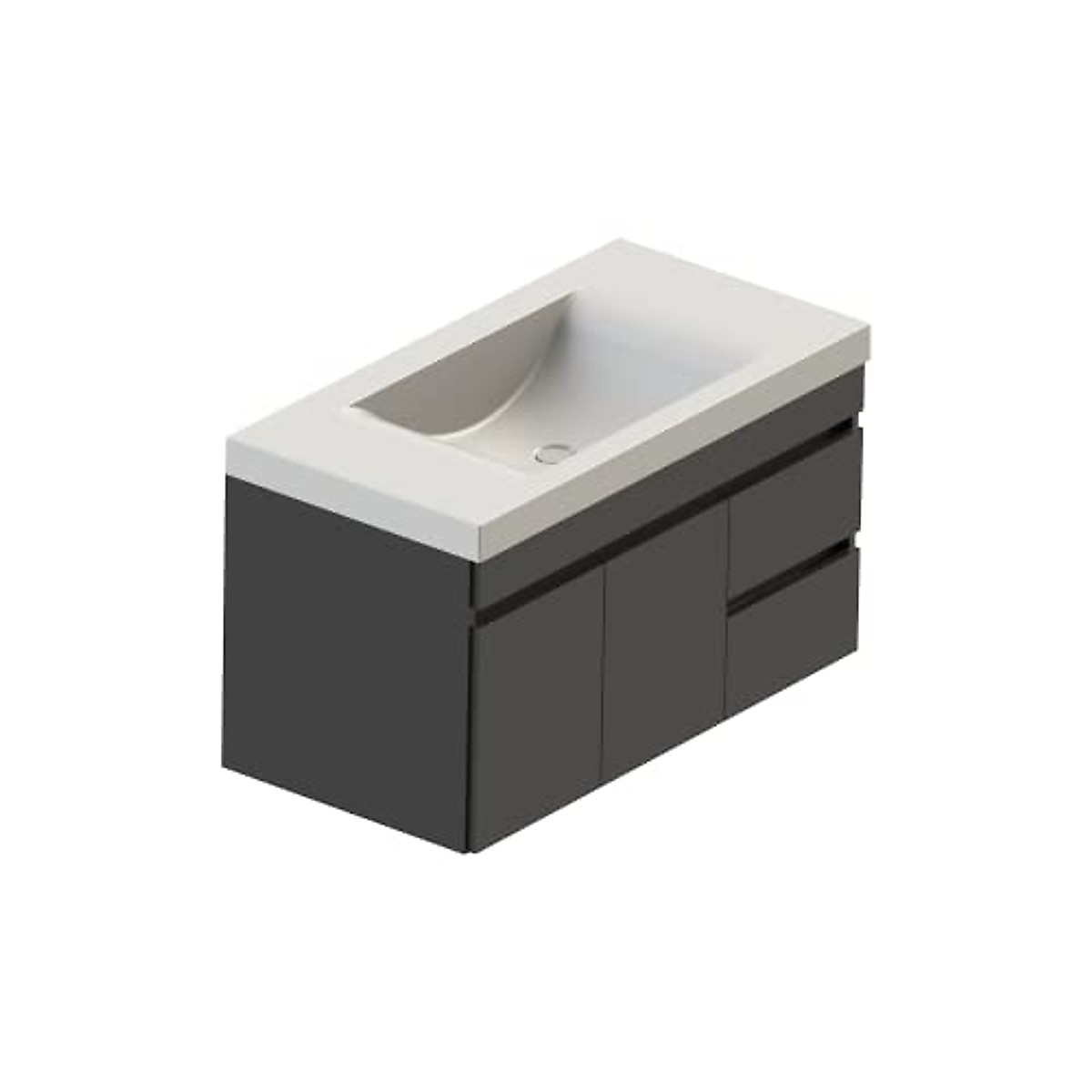 Lift Bridge Kitchen & Bath Assembled Wall-Mount Floating Bathroom Vanity with White Cultured Marble Top Sink Set, 37 in. W x 19 in. D x 29 in. H in Gray with Viteli + Siena Top