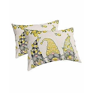 Edwiinsa Summer Lemon Pillow Covers Standard Size Set of 2 20x26 Bed Pillow, Rustic Spring Floral Gnomes Plush Soft Comfort for Hair/Skin Cooling Pillowcases with Envelop Closure