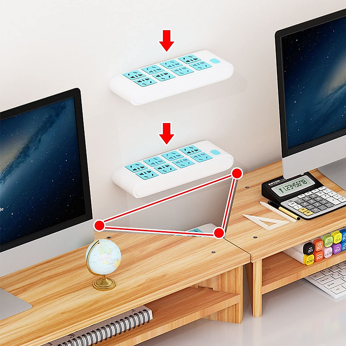 Wooden Dual Monitor Riser with Storage Shelf, Ergonomic Computer Monitor Stand, Workstation Large Screen Riser, L Shaped Desktop Corner Shelf
