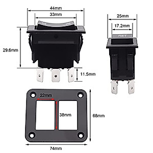 TWTADE 2 Pcs Momentary Polarity Reverse Rocker Toggle Switch Control Motor RV Power Jack Forward Reverse 20A 50V DC/15A 250V AC 6 Pin 3 Position (ON)-Off-(ON) with Panel and Wire
