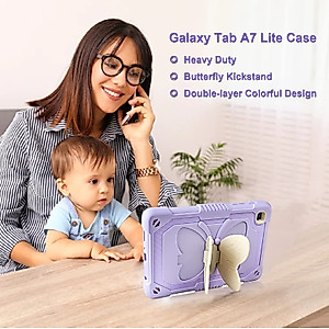 VOFUOE for Samsung Galaxy Tab A7 Lite Case 2021 with Kickstand Butterfly Wings 2 in 1 Heavy Duty Shockproof Protective Tablet Cover Kids Girls for Galaxy Tab A7 Lite 8.3 Inch SM-T220/T225 - Purple