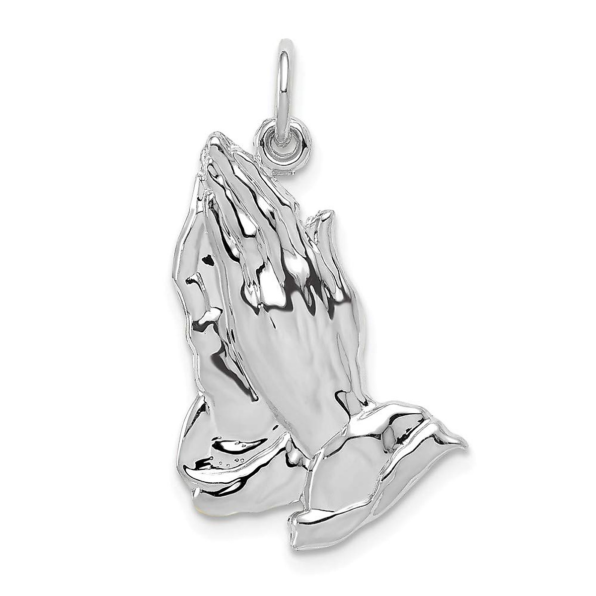 Solid 14k White Gold Praying Hands Pendant Charm