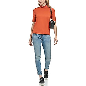 KARL LAGERFELD PARIS Women's Everyday 3/4 Sleeve Knit Top, Spicy Orange, Large