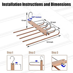 2 Pack - Pants Hanger Space Saving, Solid Wood Non-Slip Pants Hanger, Multifunctional 5 Layer Closet Pants Hanger for Closet Storage Pants Hanger