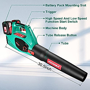 HYCHIKA 40V Cordless Leaf Blower Brushless,453CFM 131MPH Variable Speed 22500RPM,Electric Leaf Blower+2PCS 4.0Ah Li-ion Batteries & Charger,Handheld Sweeper for Blowing Leaves,Dust,Debris,Snow Blower