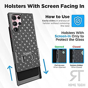 Rome Tech Belt Clip Phone Case for Samsung Galaxy S22 Ultra 5G 6.8" (2022) [NOT for S22] Slim Heavy Duty Rugged Slide Hip Holster Cover with Kickstand Compatible with Samsung Galaxy S22 Ultra - Black