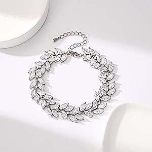 SWEETV Marquise Wedding Bracelets for Brides Bridesmaids, Adjustable Bridal Bracelet for Wedding, Crystal Cubic Zirconia Tennis Bracelet for Women (Silver.)