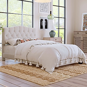 Full Size Upholstered Platform Bed Frame with Saddle Curved Headboard and Diamond Tufted Details, Wooden Slats Support, No Box Spring Needed for Boys Girls Teens Adults, Under Bed Storage (Full)