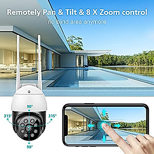 Morecam Security Cameras Outdoor, 360° View PTZ 2.4G WiFi Cameras for Home Security with Mobile App, Surveillance Camera Outside with Night Vision IP66 Compatible with Alexa Motion Detector(2 Pack)