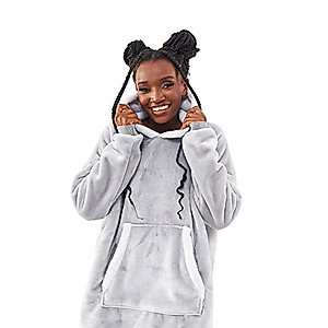 FEDERI The Original Oversized Sherpa Wearable Blanket Hoodie | Plush Fleece Blanket Sweatshirt with Pockets and Sleeves for Men and Women | One Size Fits All (32x44 inches) (Gray)