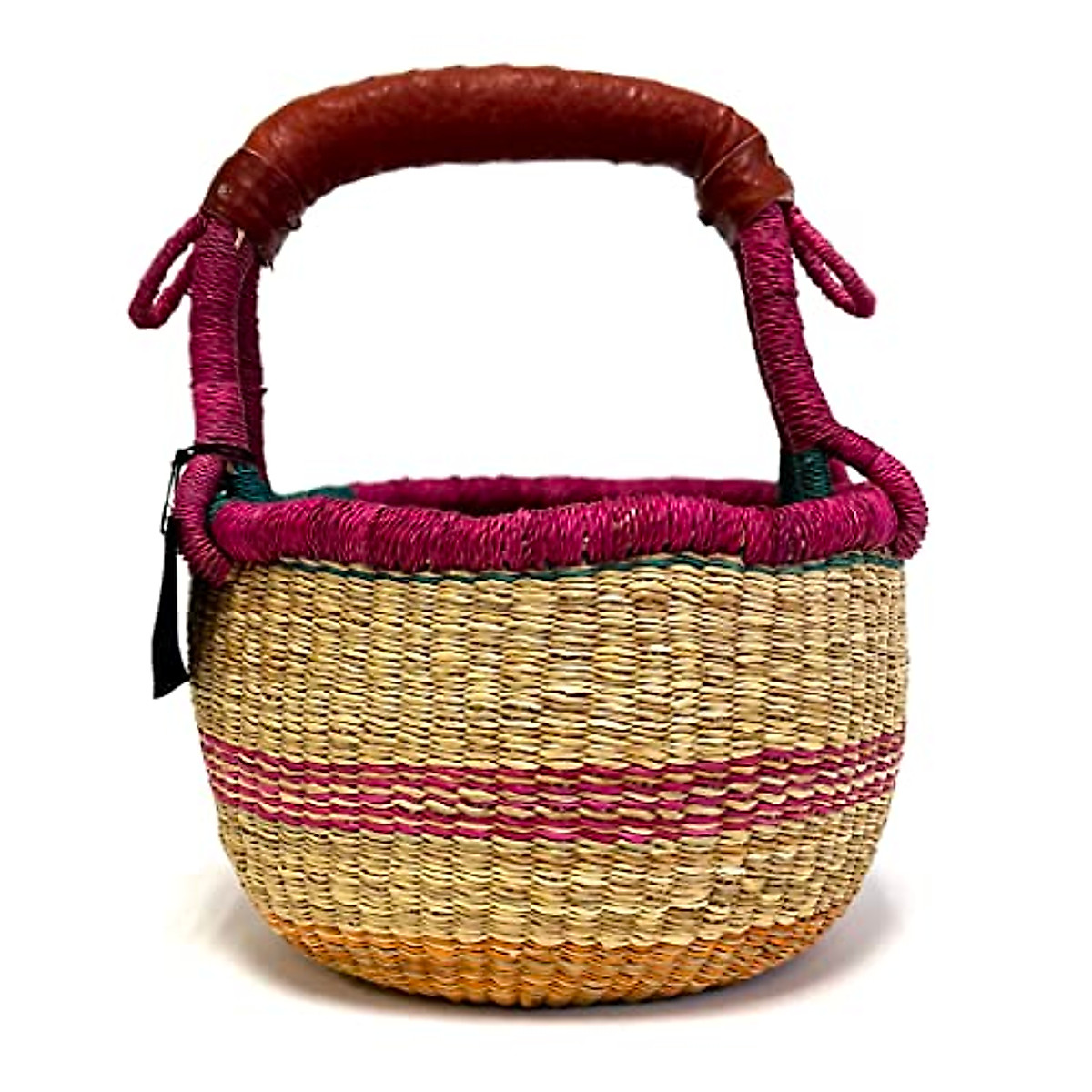 Bolga Zaare Market Basket, Handmade in Ghana Africa by Women Artisans, (Colorful, Mini) (7.5"-8.5" Diameter x 5"-6" H) (1 Basket)