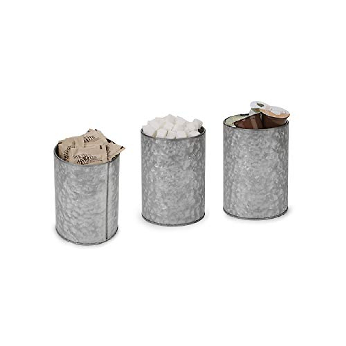 Mind Reader Galvanized 3 Pc Set Canisters, Food Storage Containers, Kitchen, Coffee, Tea. Cookies, Candy, Sugar, One Size, Silver 3 Pack w Lids